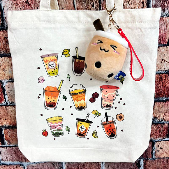 Bags | Boba Bubble Tea Tote Bag With A Cute Boba Keychain New | Poshmark
